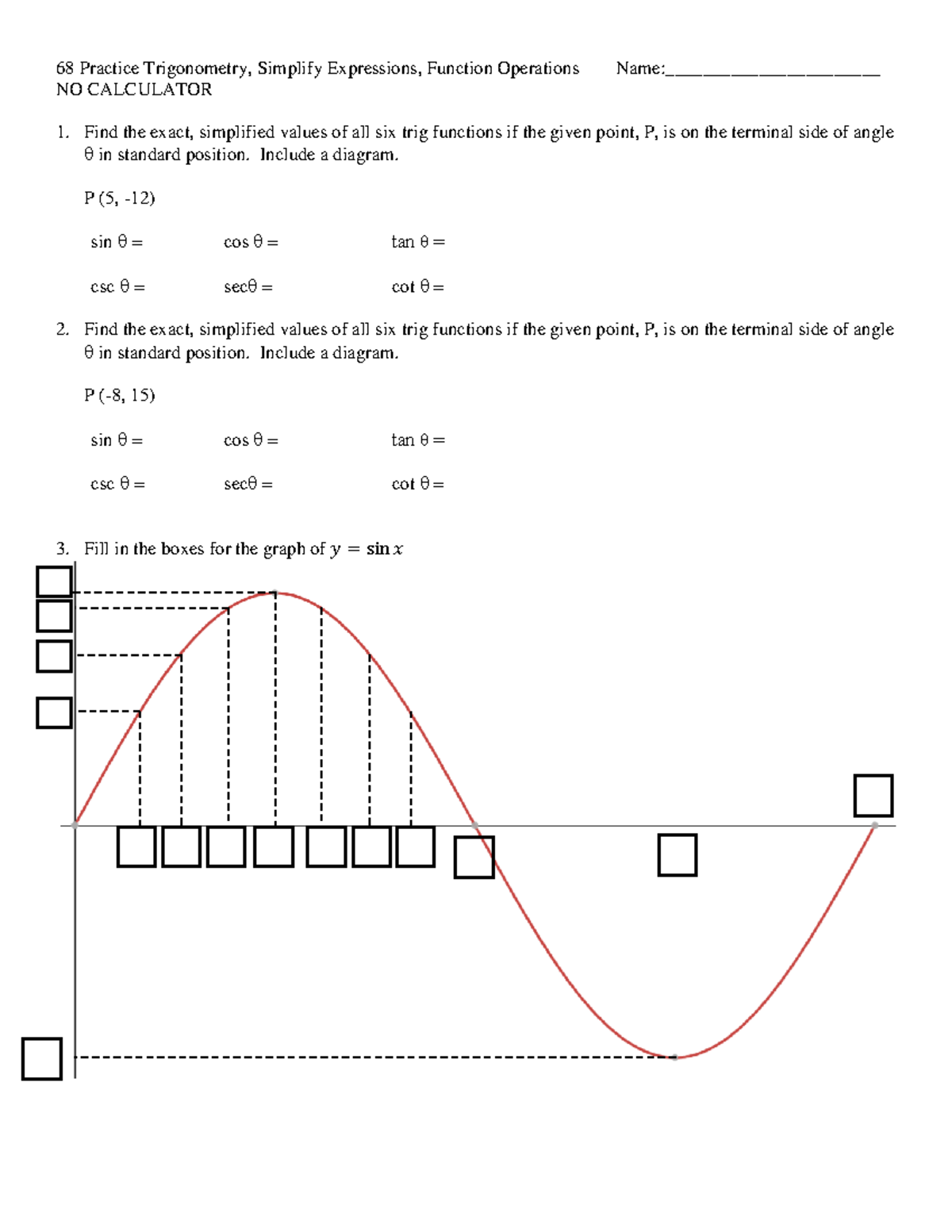 68 Practice WITH Answers Trigonometry Simplify Expressions Function ...