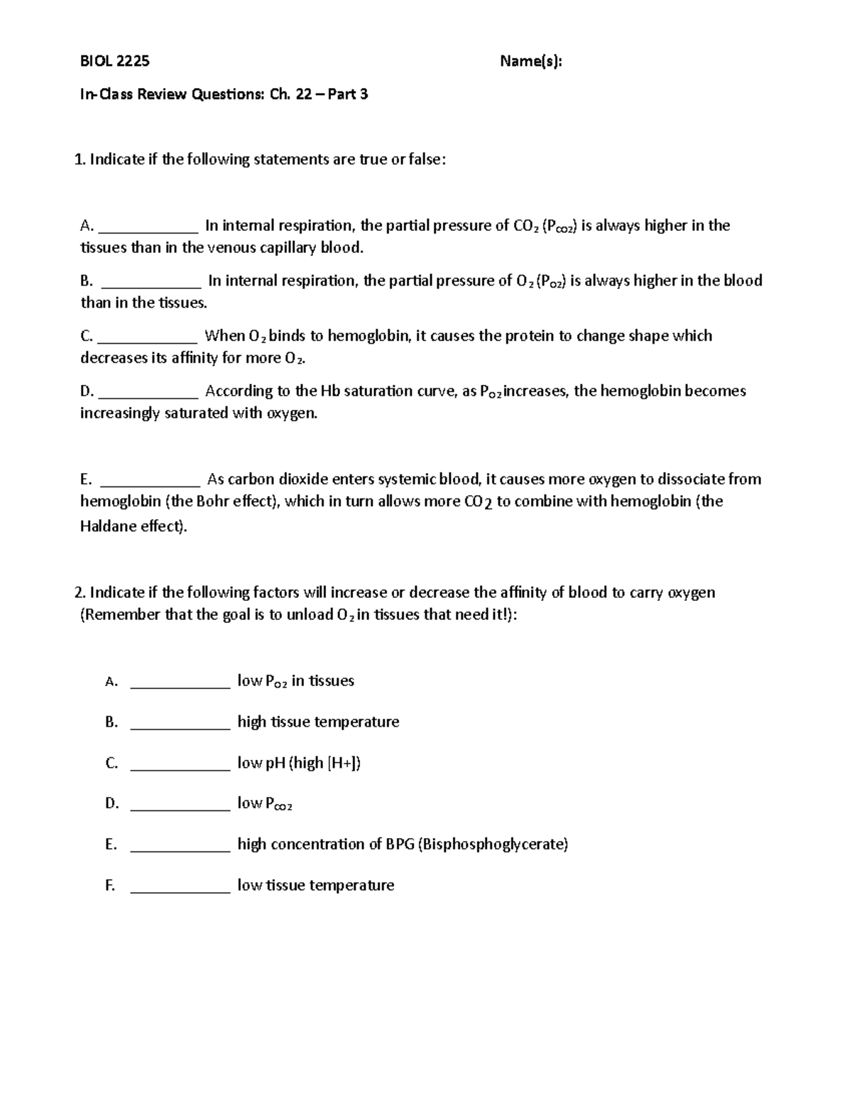 Respiratory System RQ 22 Part 3 - BIOL 2225 Name(s): In-Class Review ...