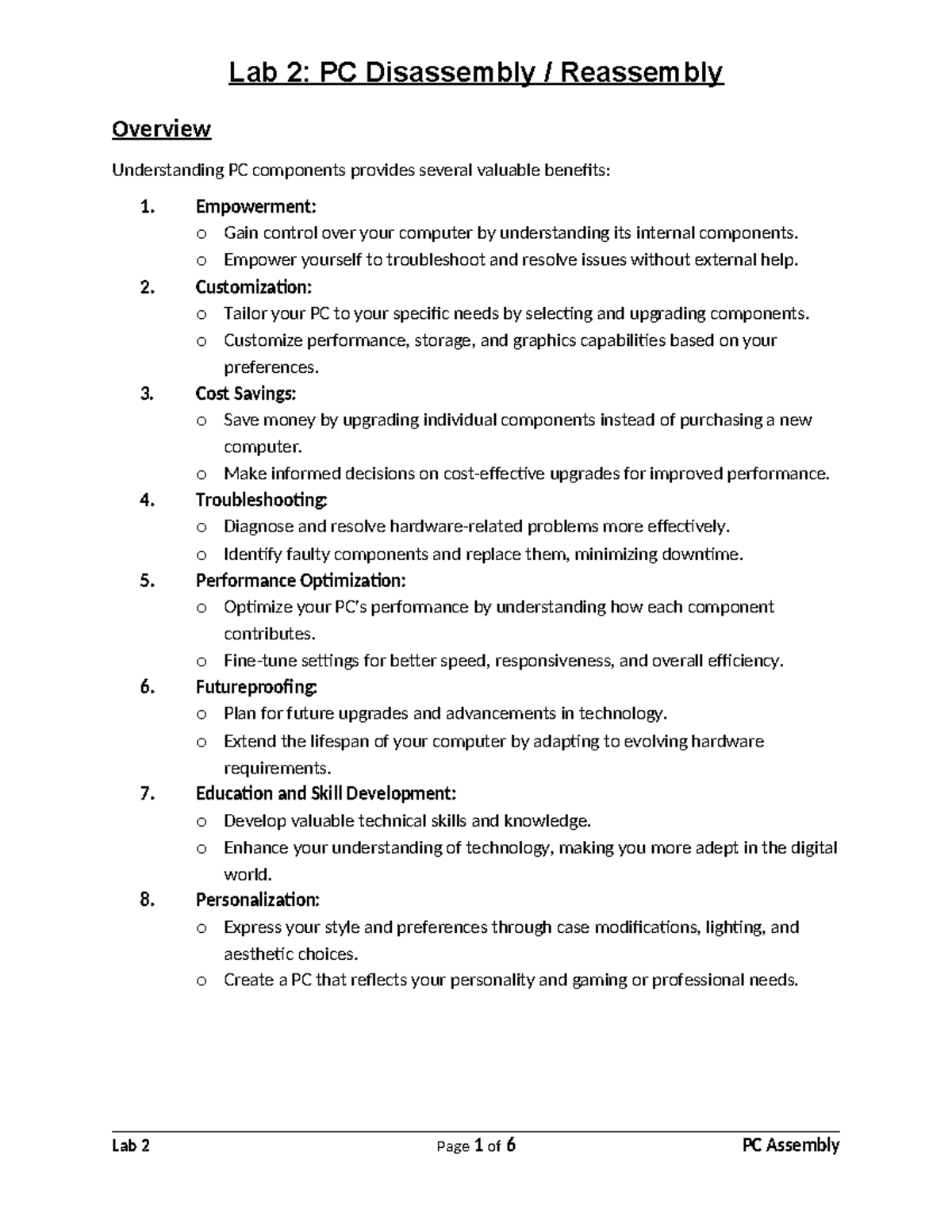 Lab2 PC Assembly - csn lab - Overview Understanding PC components ...