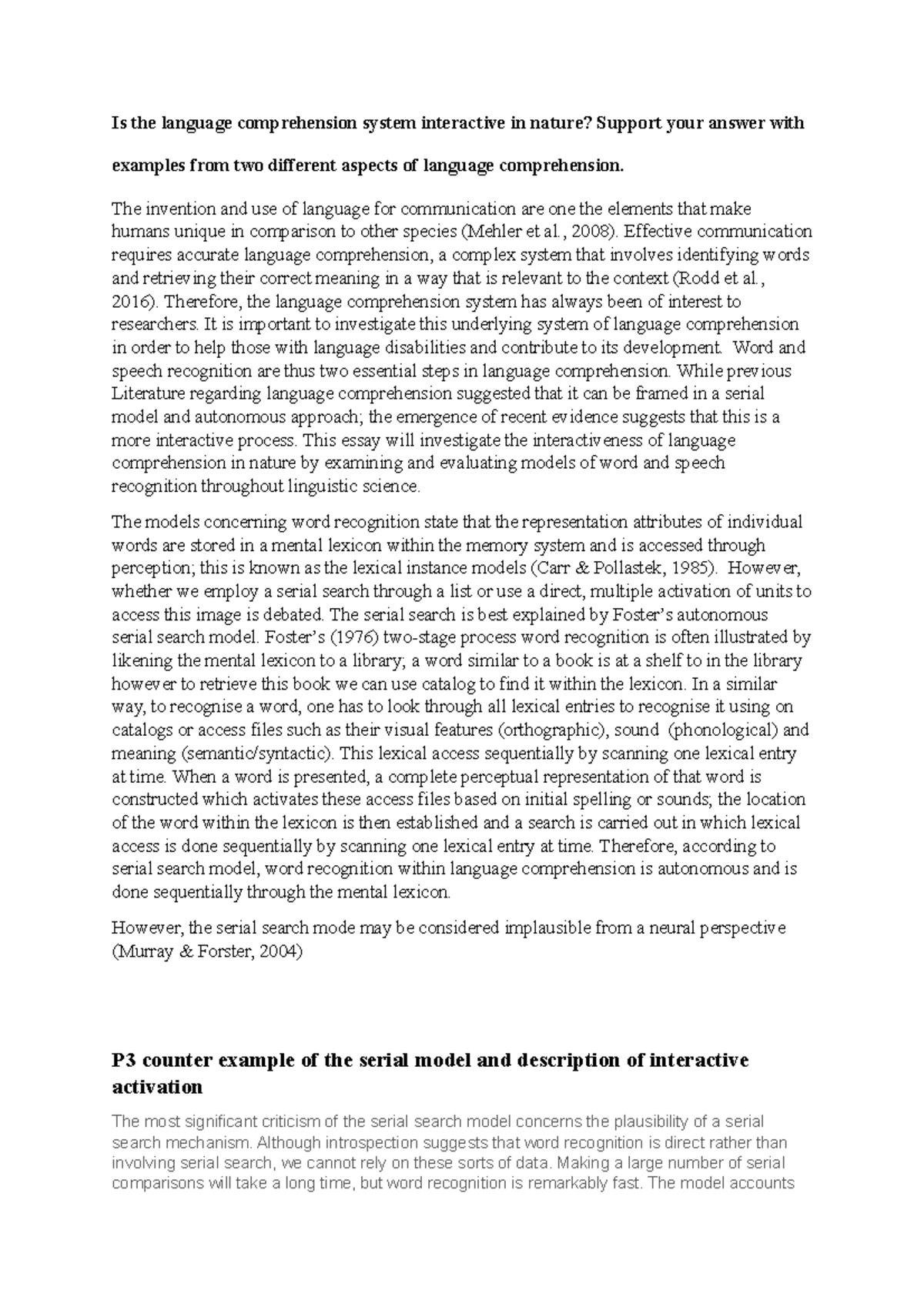 Seminar Essay plan language and cognition - Is the language ...