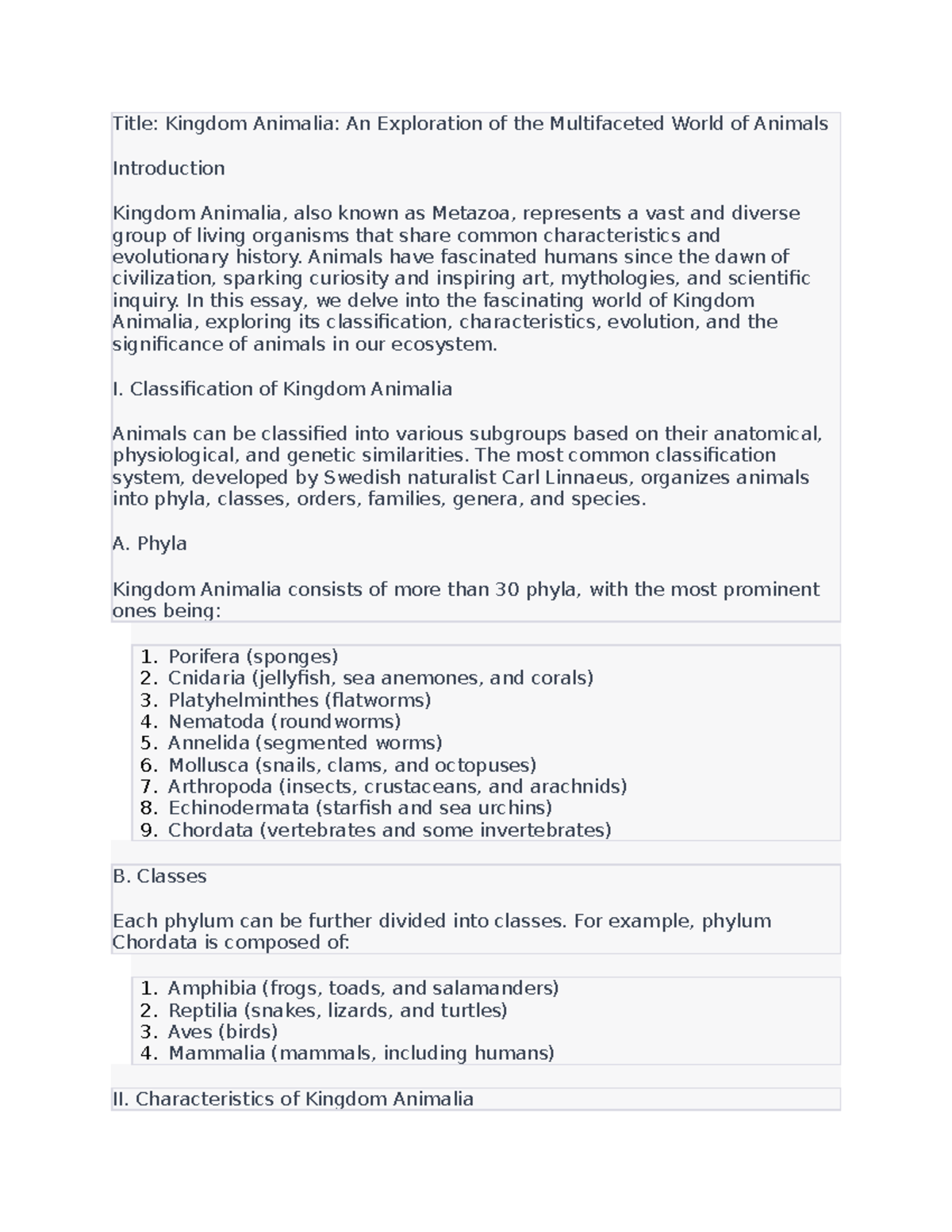 Kingdom animalia - notes - Title: Kingdom Animalia: An Exploration of ...