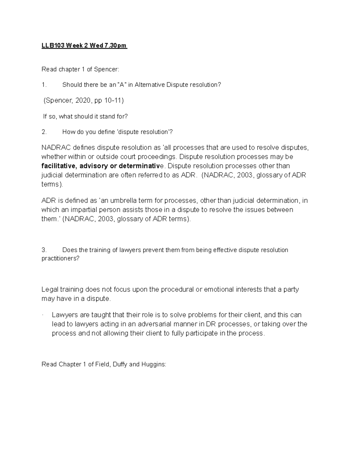 LLB103 Week 2 Wed 7 - Google Docs - LLB103 Week 2 Wed 7 Read chapter 1 ...