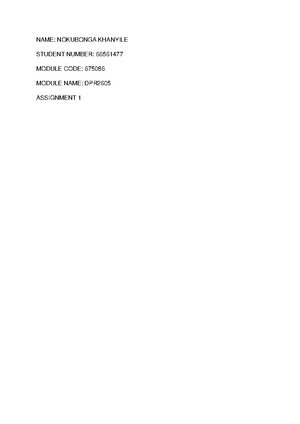 DPR2605 Assignment 2 - NAME: NOKUBONGA KHANYILE STUDENT NUMBER: MODULE NAME: DPR MODULE CODE ...