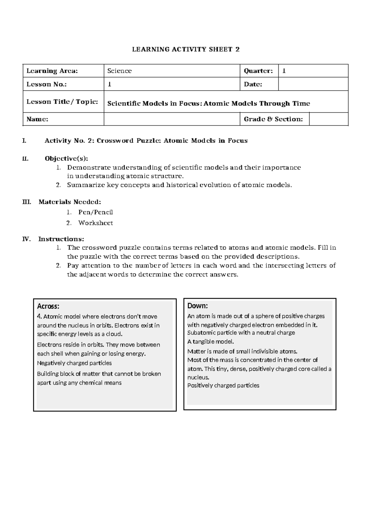 DAY 2 Learning Activity Sheet in science 7 - LEARNING ACTIVITY SHEET 2 ...