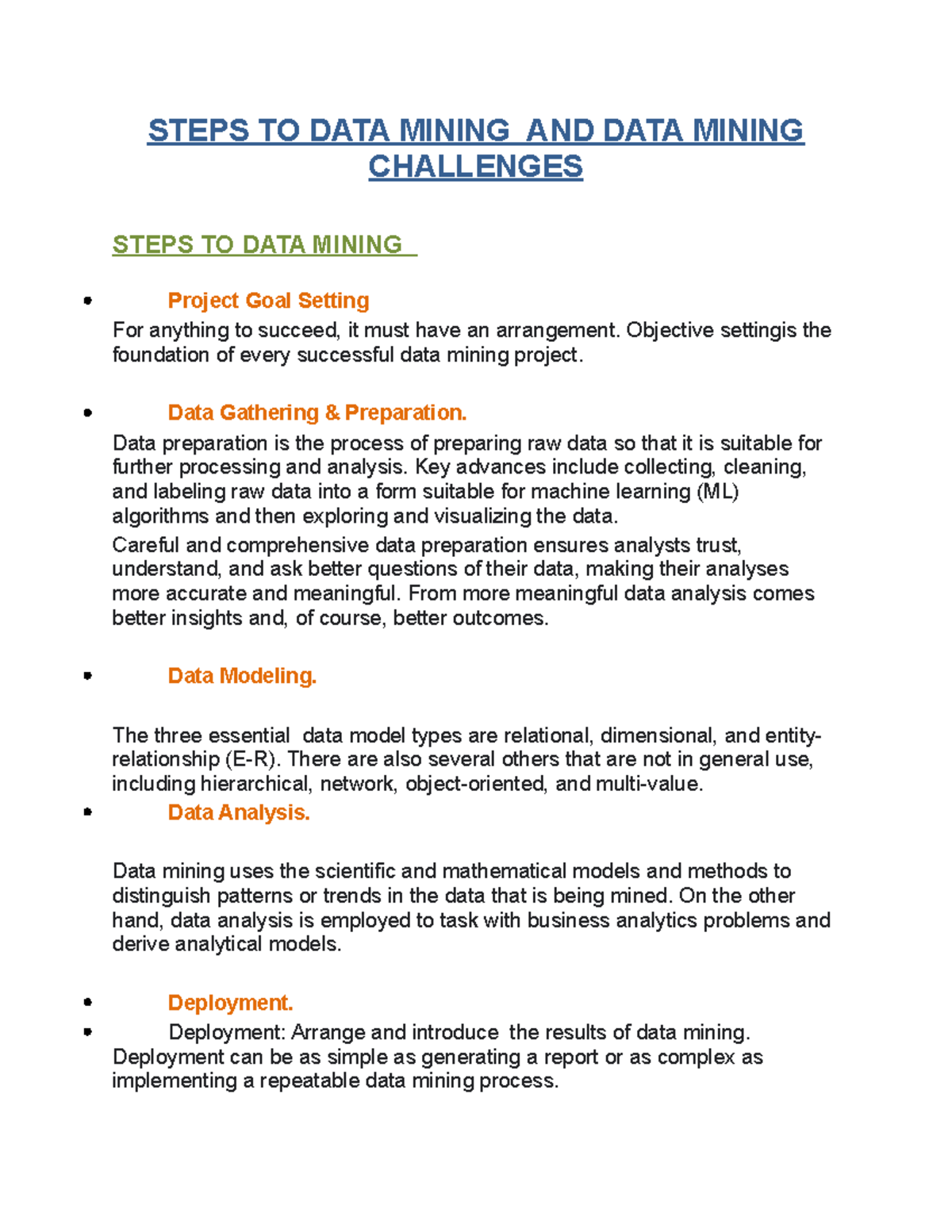 Steps To Data Mining And Data Mining Challenges Steps To Data Mining