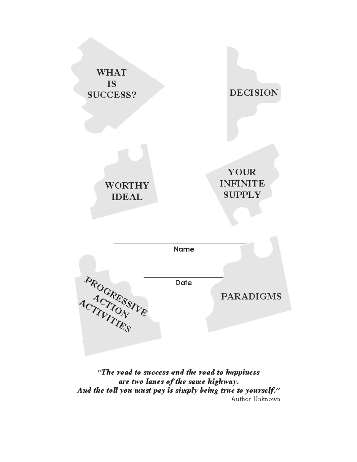 The Success Puzzle Workbook copy - Name Date ####### WORTHY ...