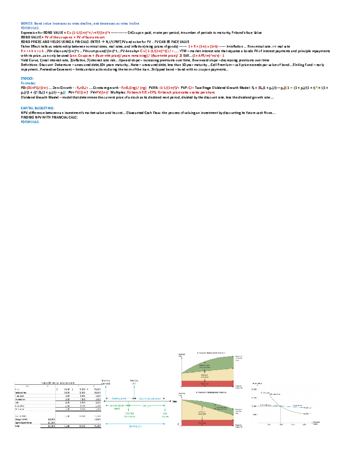 Cheat Sheet 3 - BONDS: Bond value increases as rates decline, and ...