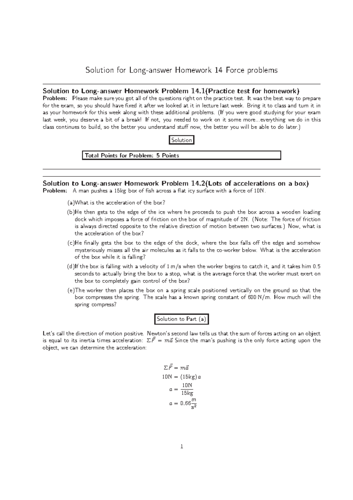HW 14 Force - Long Homework Solution 14 - Solution for Homework 14 ...