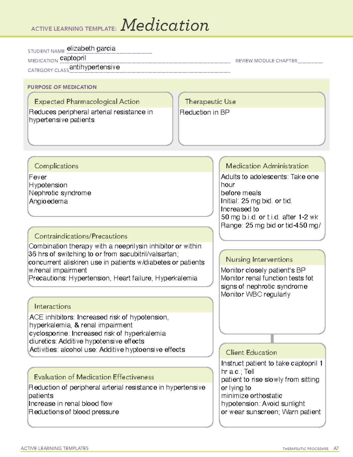Med2 - pharm ati - ACTIVE LEARNING TEMPLATES TherapeuTic procedure A ...