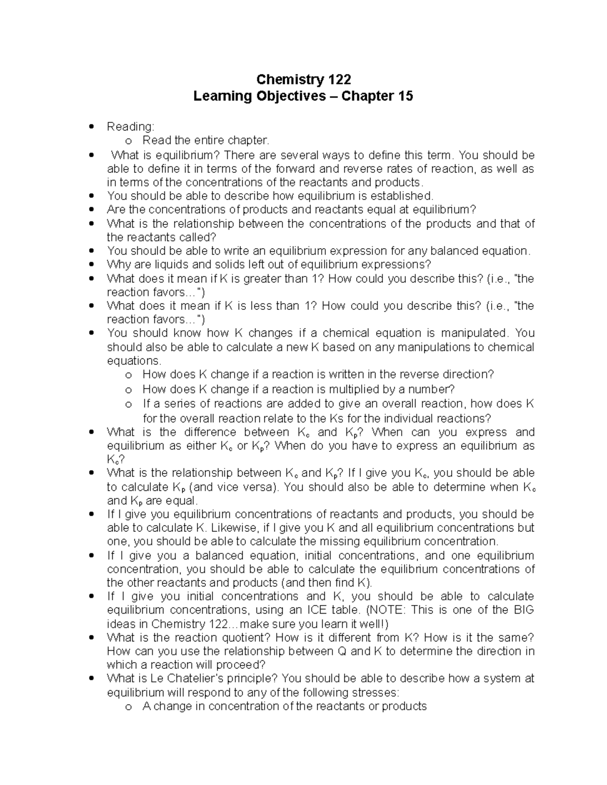 Chem 122 Chpt 15 Learn Obj - Chemistry 122 Learning Objectives ...