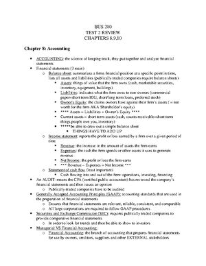 BUS 201 updated exam 1 - notes - BUS 201 exam 1: 44 questions, bring a ...