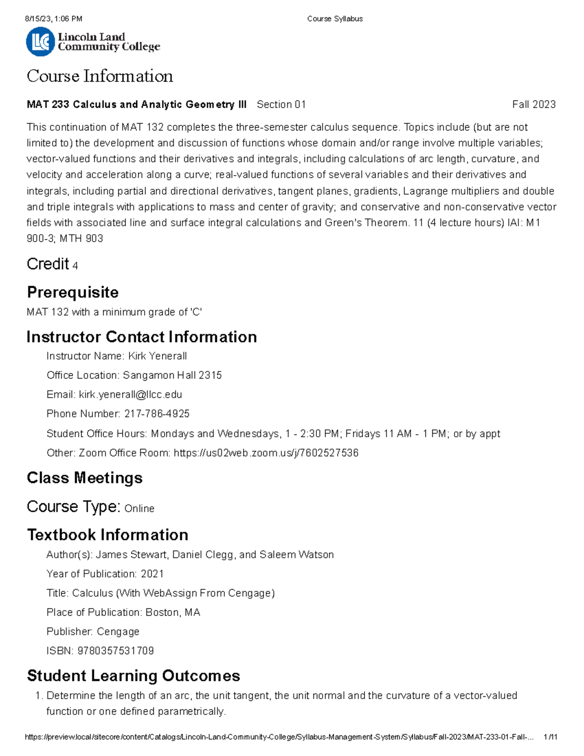 MAT 233 01 Fall 2023 - mkmkmkm - Fall 2023 Course Information MAT 233 ...