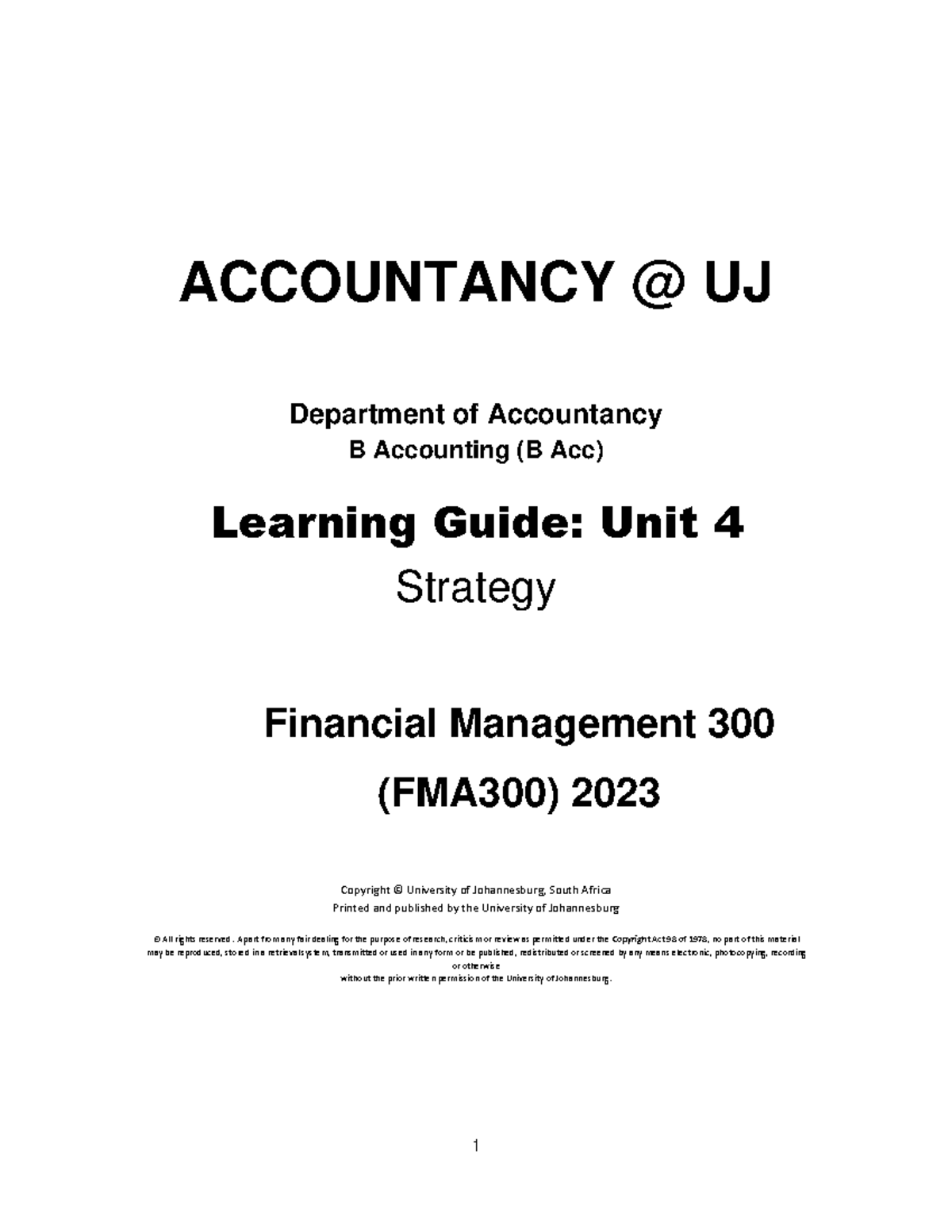 UNIT 4 - Strategy 2023 - NONE - ACCOUNTANCY @ UJ Department of ...
