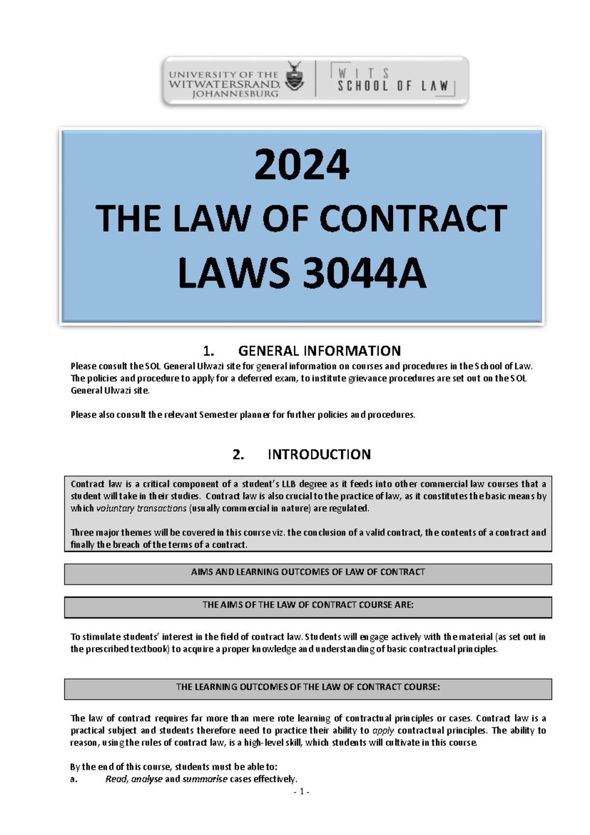 Contract 2024 course outline v2 - 1. GENERAL INFORMATION Please consult ...