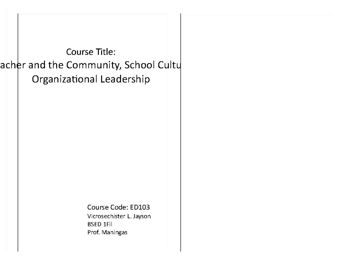 The teacher and the community school culture and organizational ...