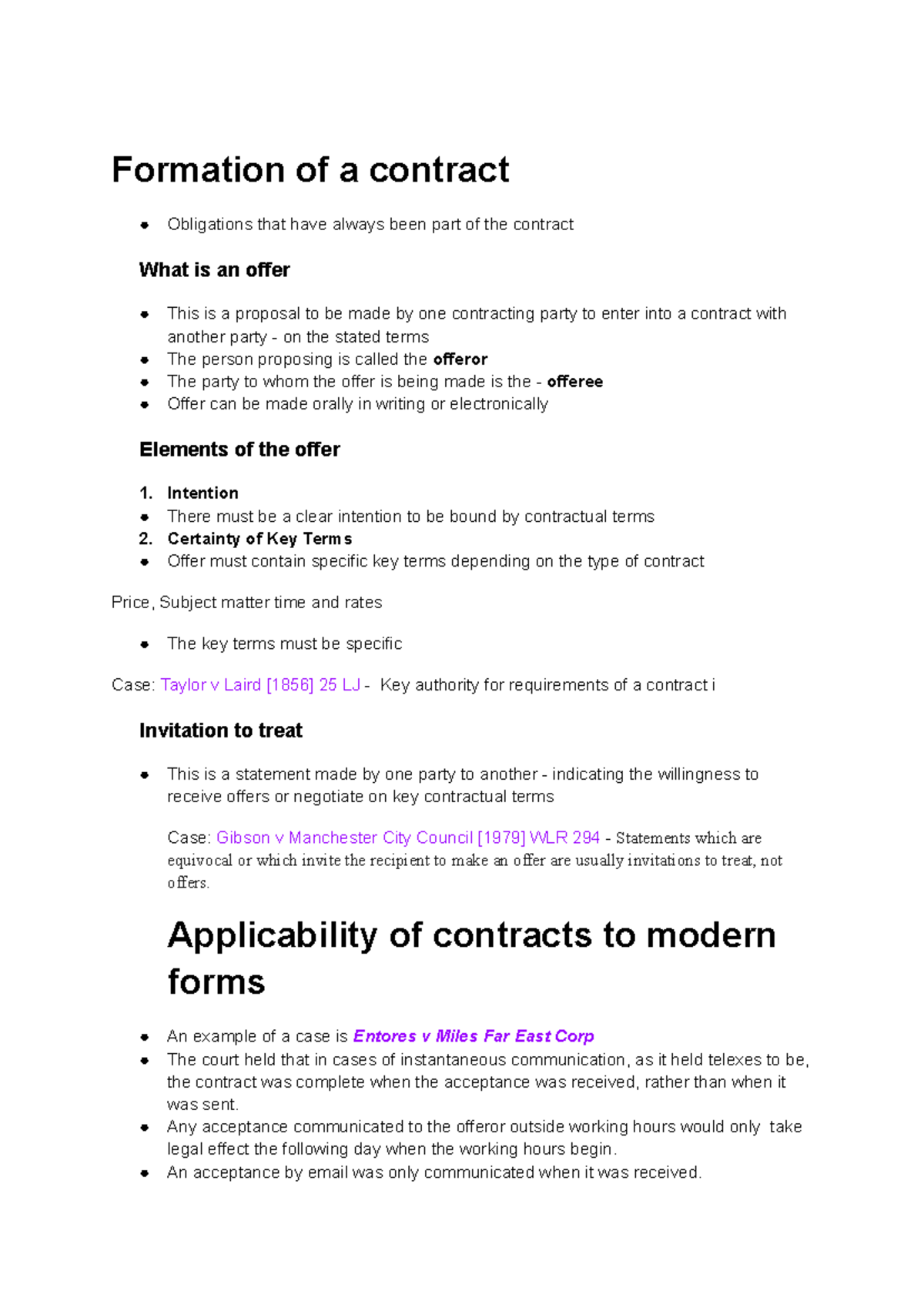 Contract law notes - Formation of a contract ####### Obligations that ...