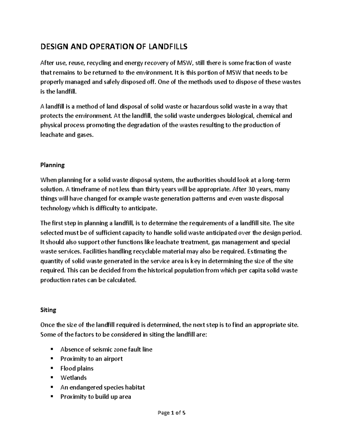 Structural design - DESIGN AND OPERATION OF LANDFILLS After use, reuse ...
