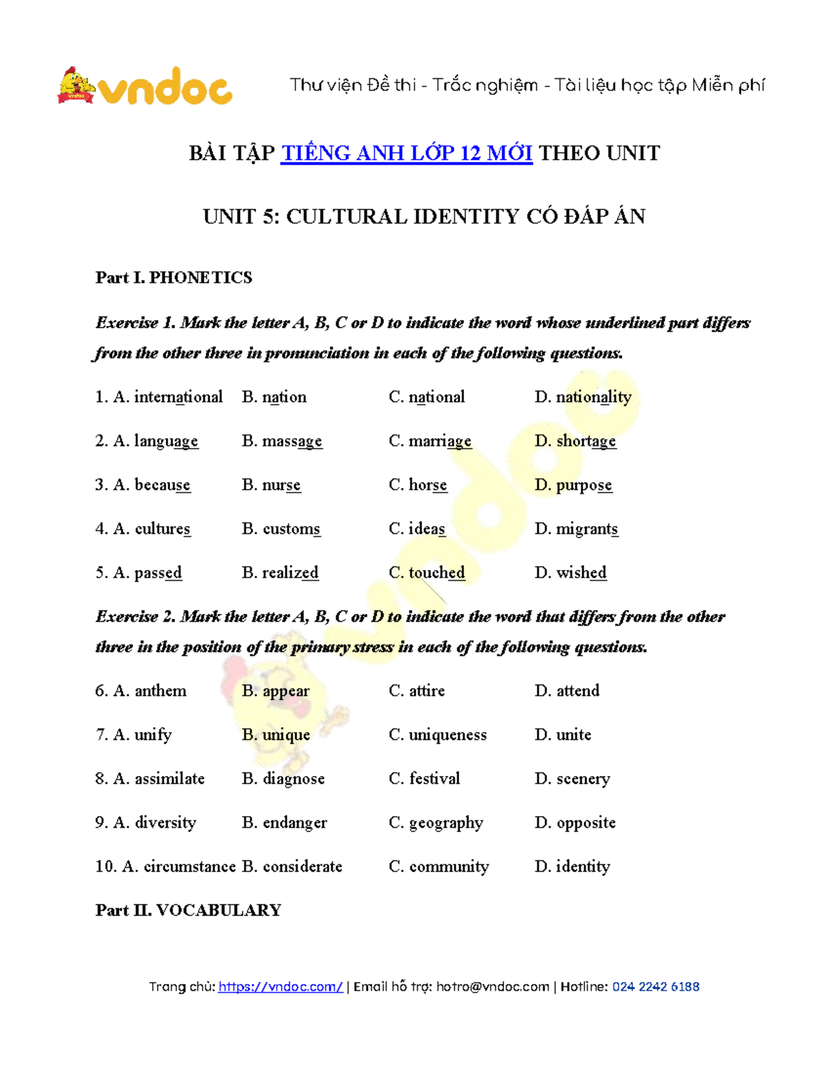 Bai tap tieng anh lop12 unit 5 cultural identity - BÀI TẬP TIẾNG ANH LỚP 12 MỚI THEO UNIT UNIT 5 ...