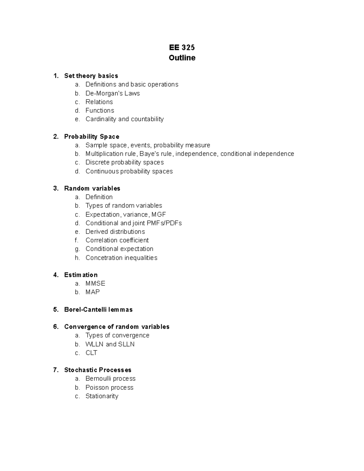 Ee 325 syllabus - Summary Probability and Random Processes - EE 325 ...