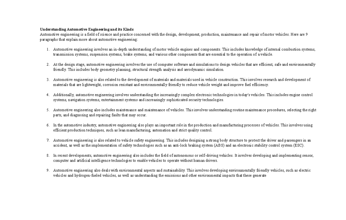 Understanding Automotive Engineering and its Kinds - Here are 9 ...