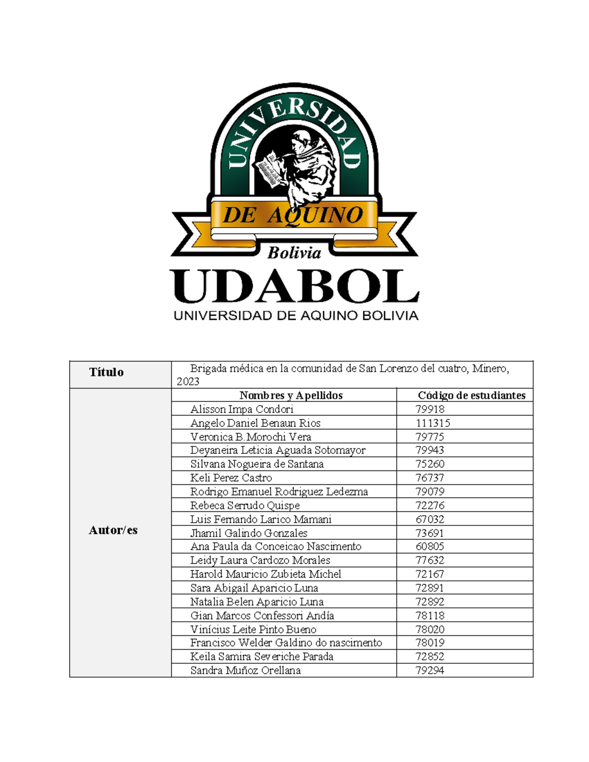 Farmaco II-Informe de brigada 123 - Título Brigada médica en la ...