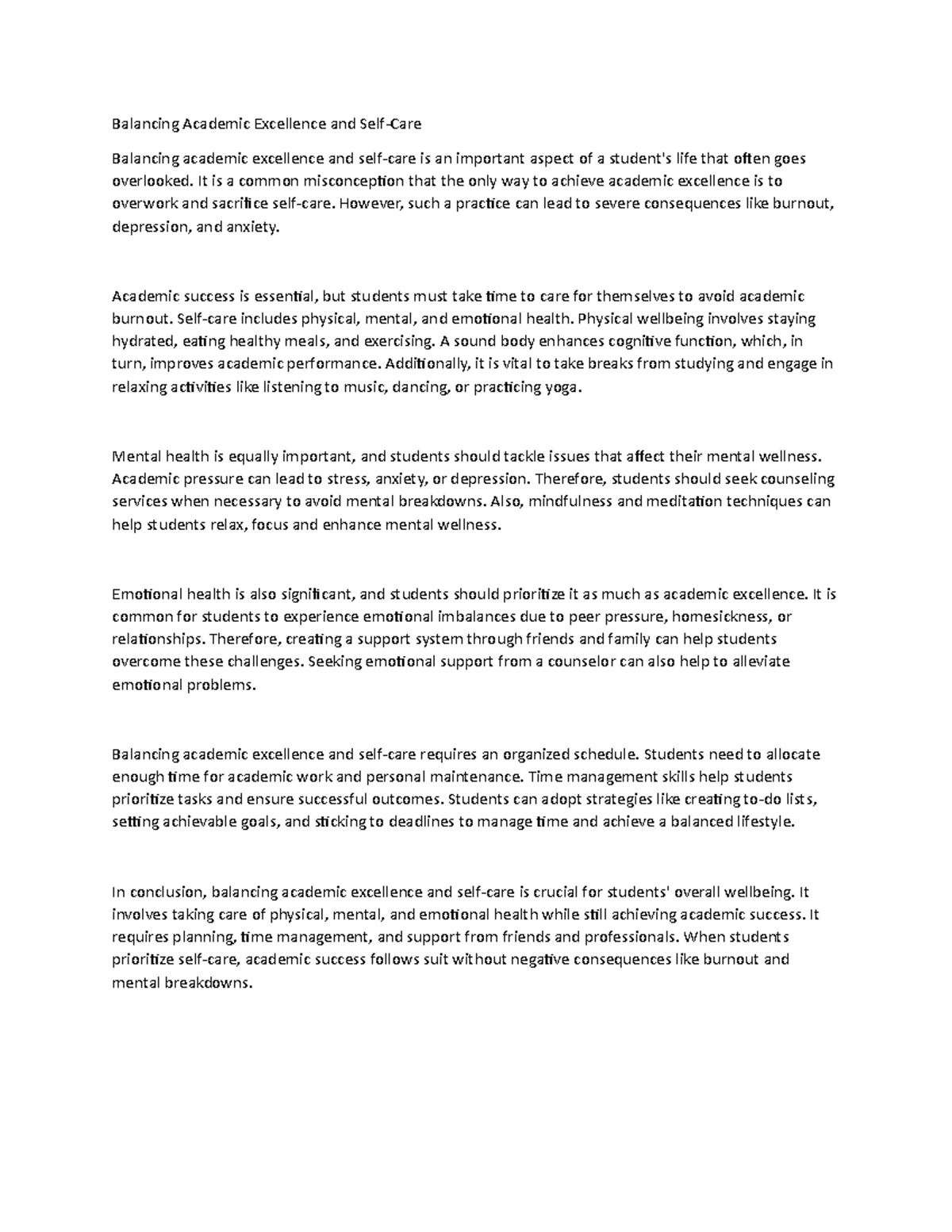 Balancing Academic Excellence and Self - Balancing Academic Excellence ...