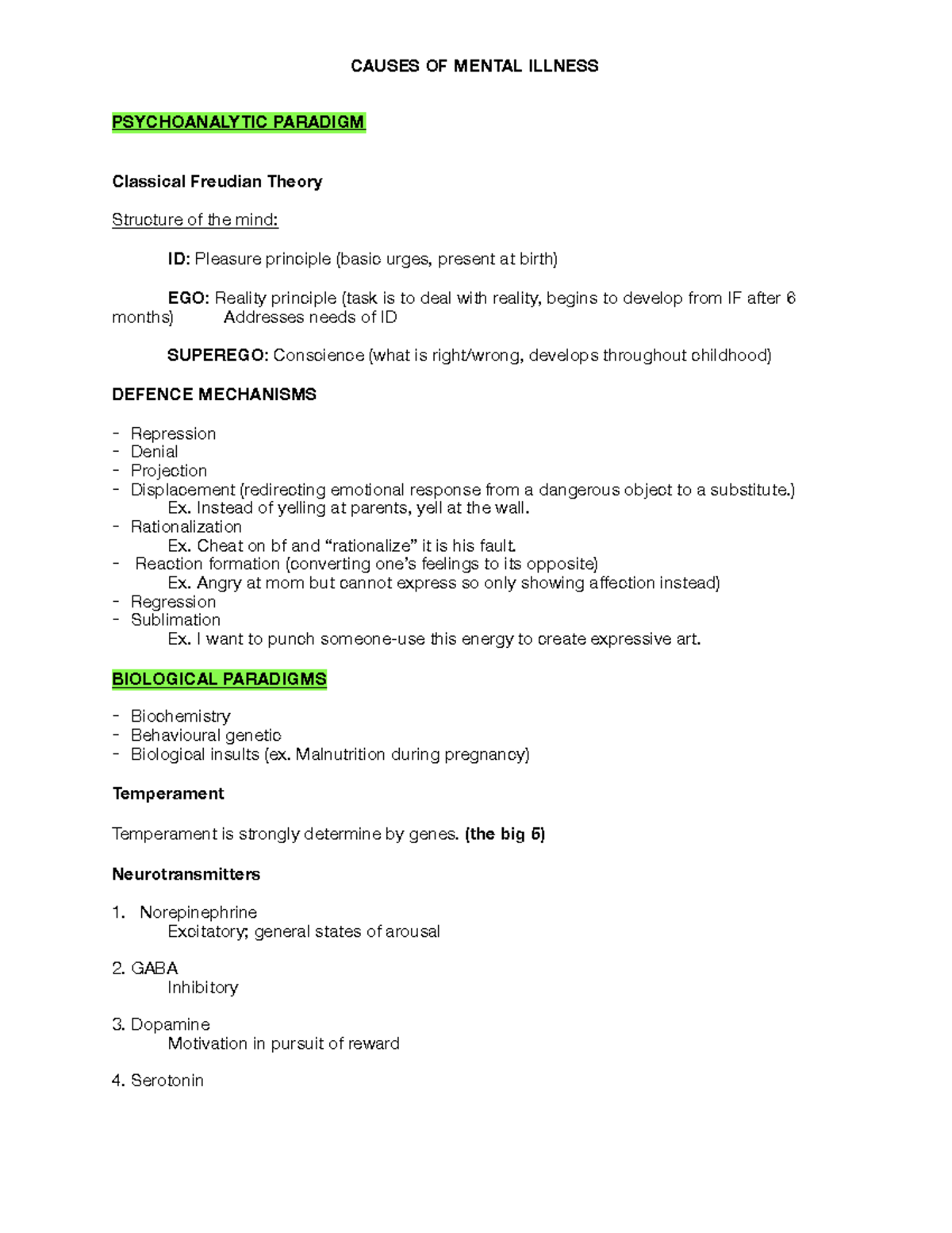 Causes of Mental Illness - PSYCHOANALYTIC PARADIGM Classical Freudian ...