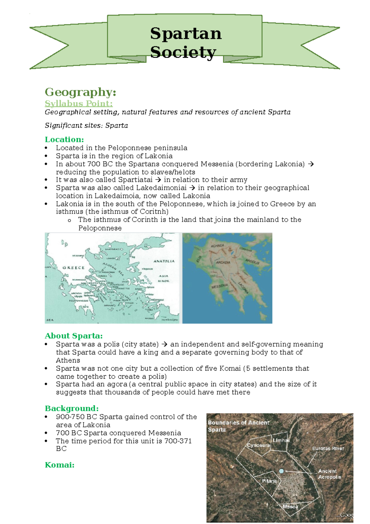Spartan Society Notes - Geography: Syllabus Point: Geographical setting ...