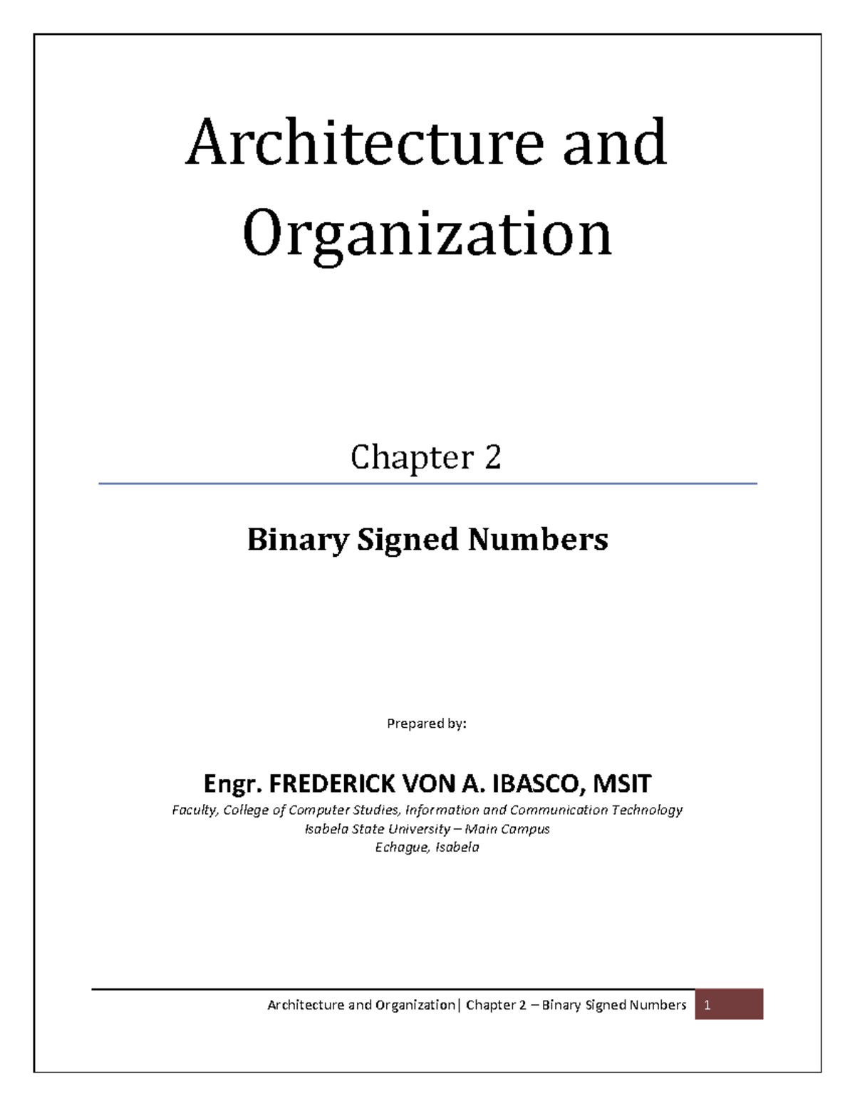 Chapter 2 Binary Signed Number - Architecture and Organization| Chapter 2 – Binary Signed ...