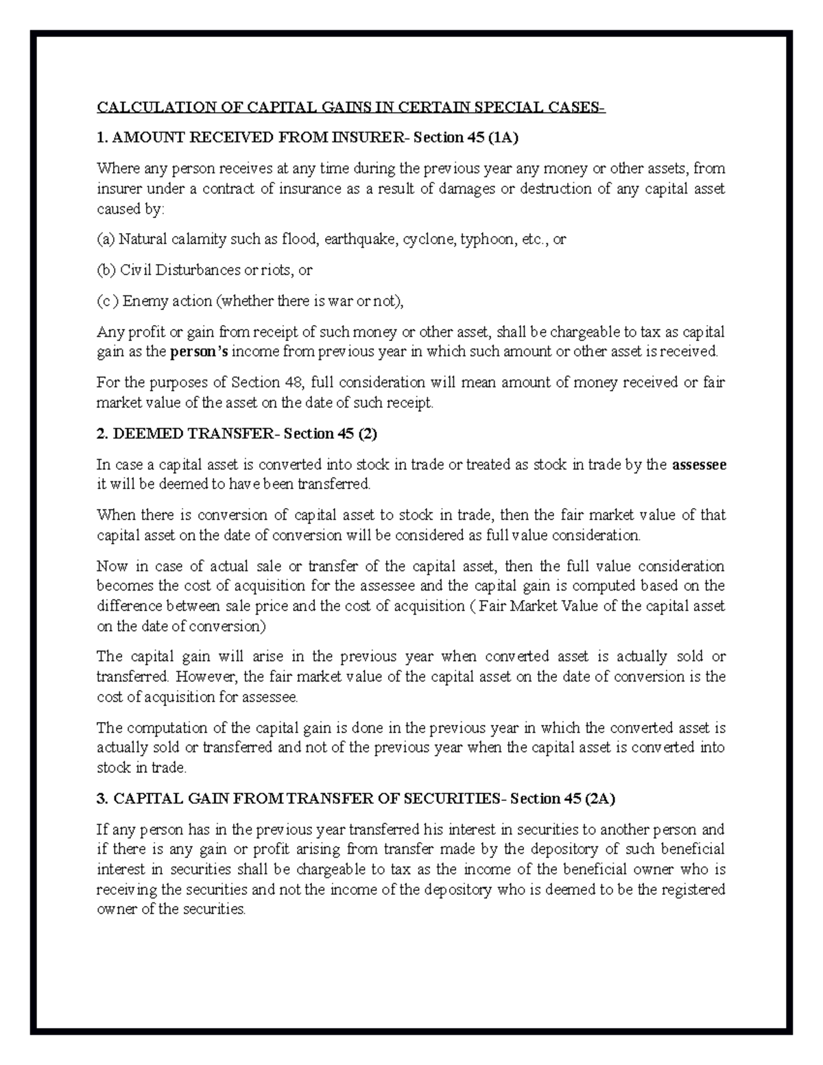 Capital Gains in special cases - CALCULATION OF CAPITAL GAINS IN ...
