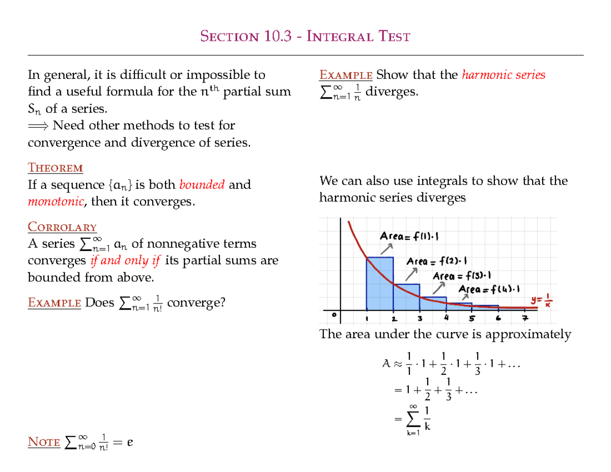 Math166 Section 1003 - Section 10 - Integral Test In general, it is ...