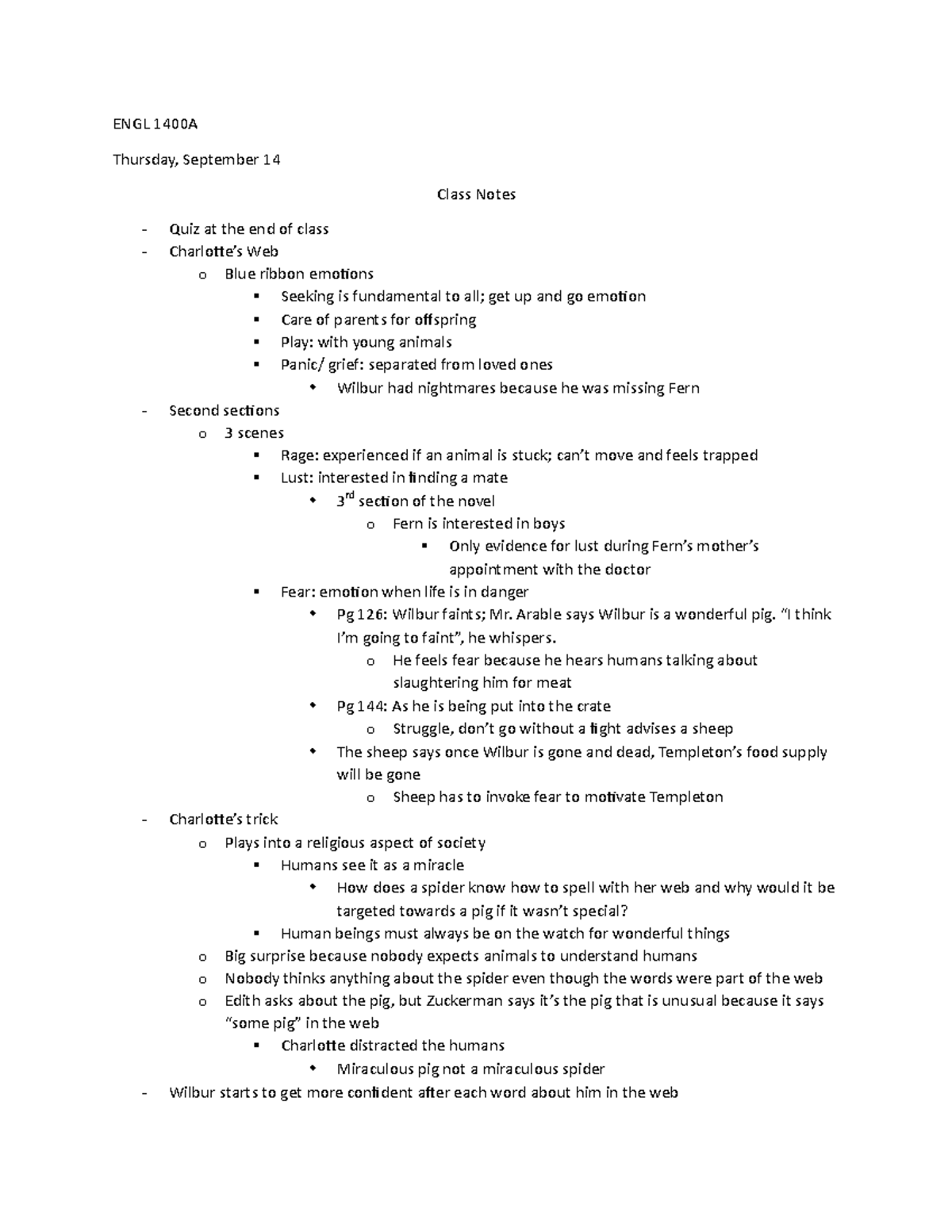 F23-1400-Sept7notes - Watership down notes - ENGL 1400A Thursday ...