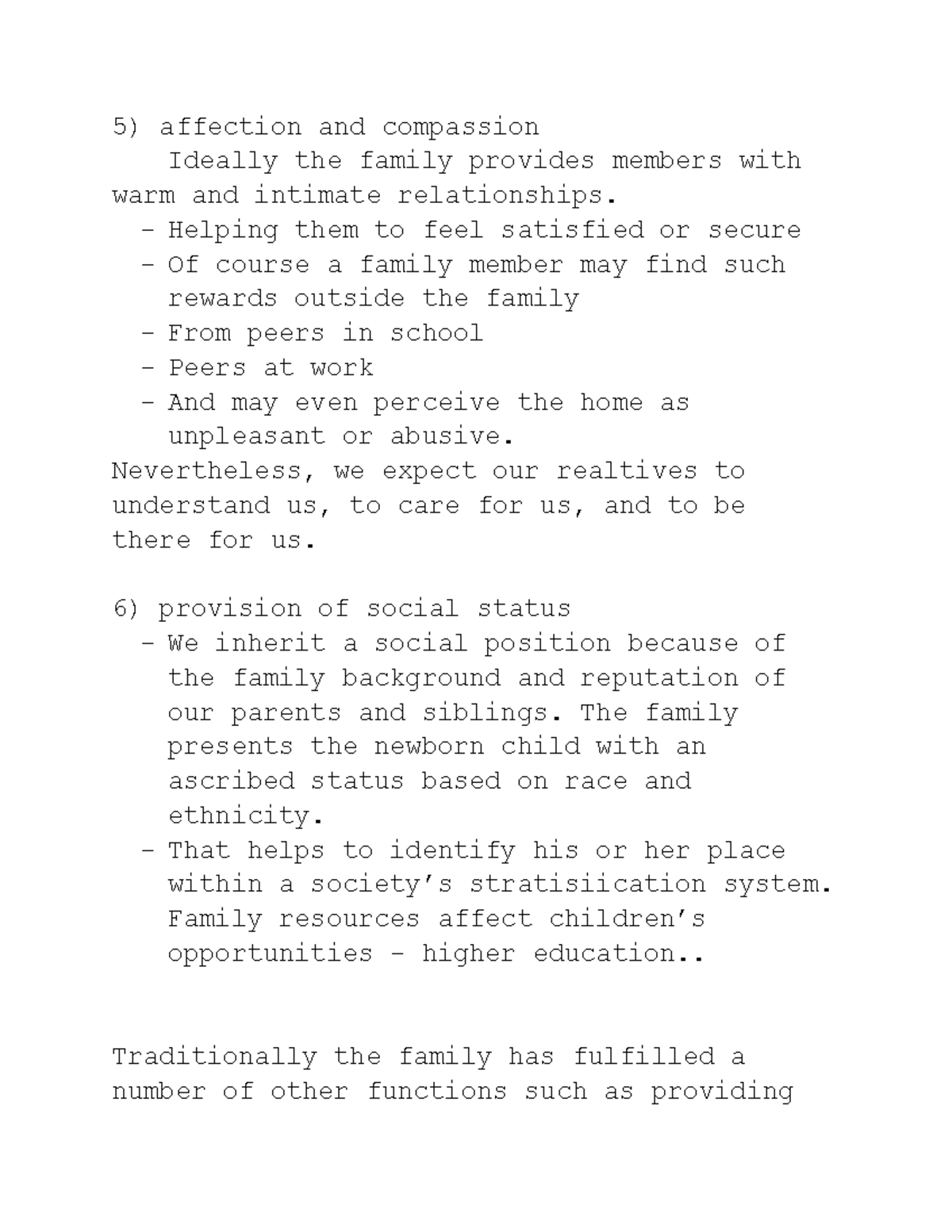 Sociology notes 35) - affection and compassion Ideally the family ...