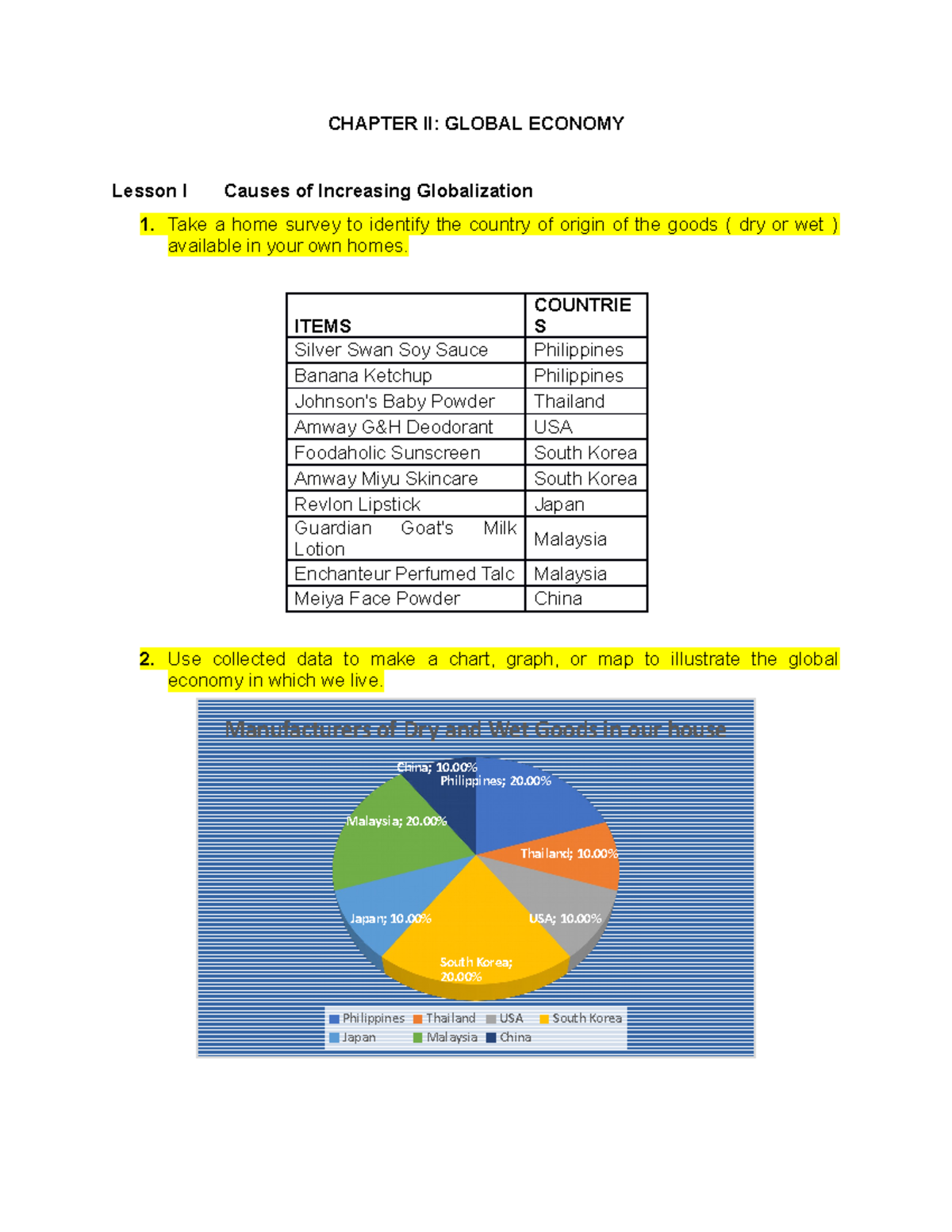 Chapter 2 - Global Economy - CHAPTER II: GLOBAL ECONOMY Lesson I Causes ...