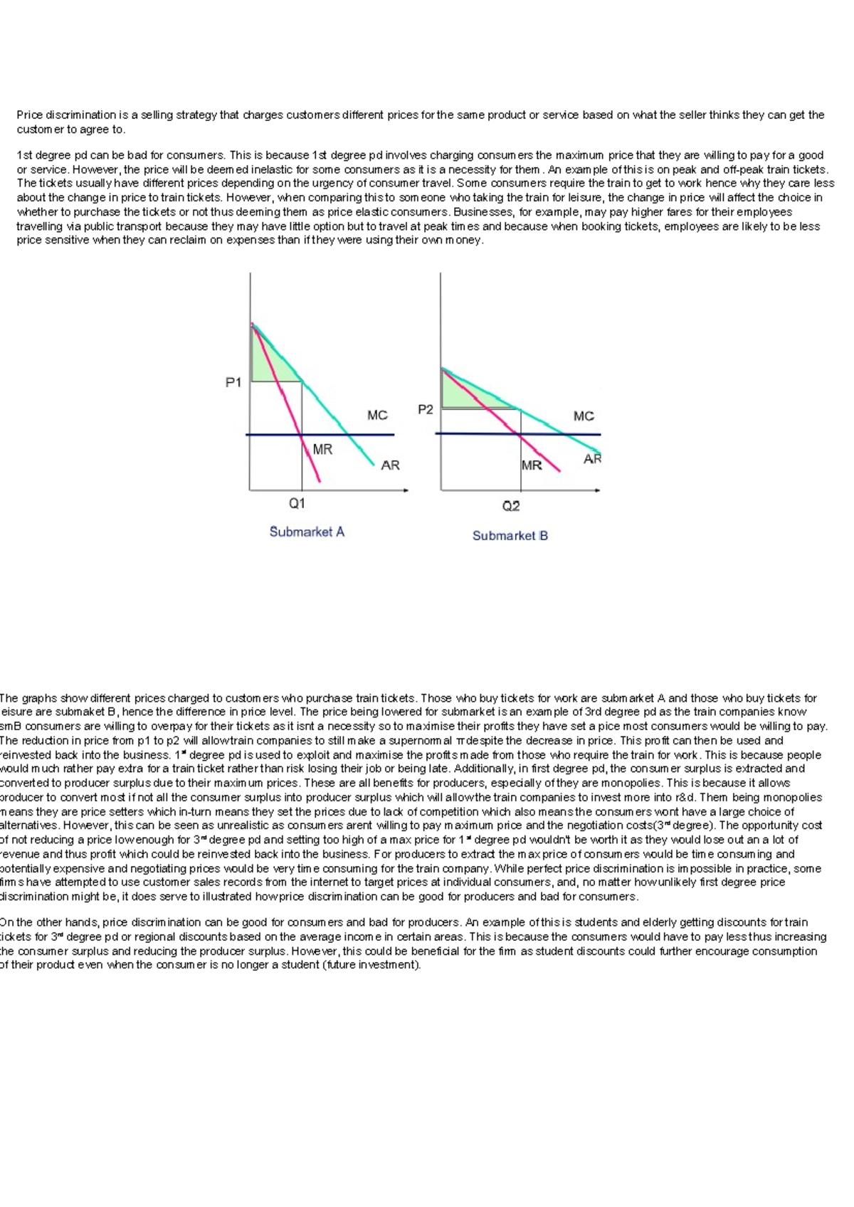 Economics price discrimination copy - graphs show different prices ...