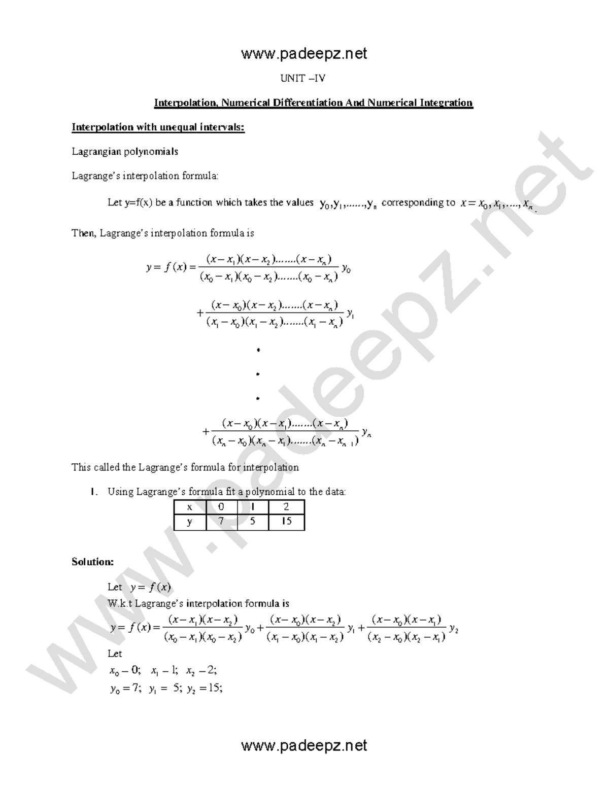 Interpolation And Numerical Integration Unit Iv Interpolation