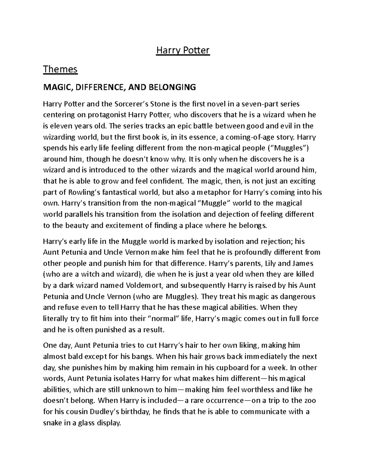 Harry Potter Themes - Harry Potter Themes MAGIC, DIFFERENCE, AND ...