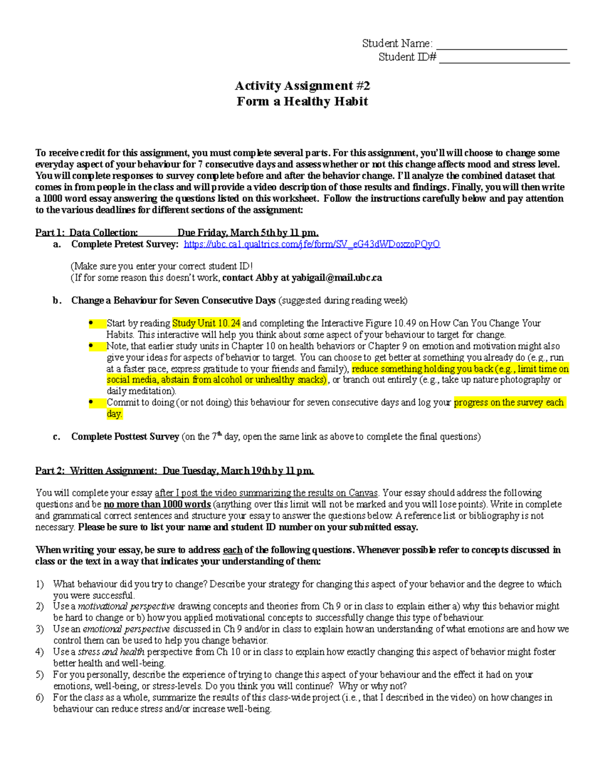 Activity Assignment 2 - Student Name: ______________________ Student ID