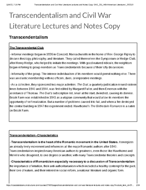 5-7 Transcendentalism and Civil War Literature Lectures and Notes Copy ...