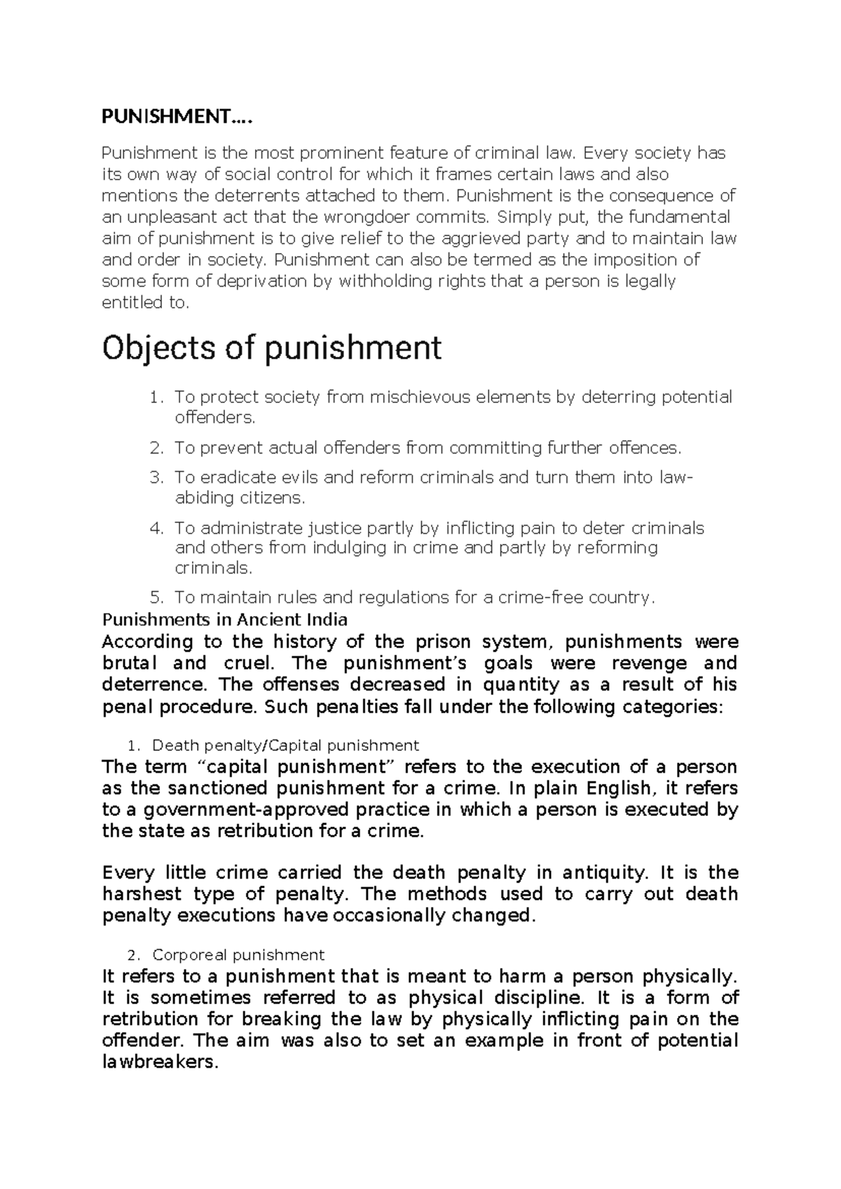 Punishment - PUNISHMENT.... Punishment is the most prominent feature of ...