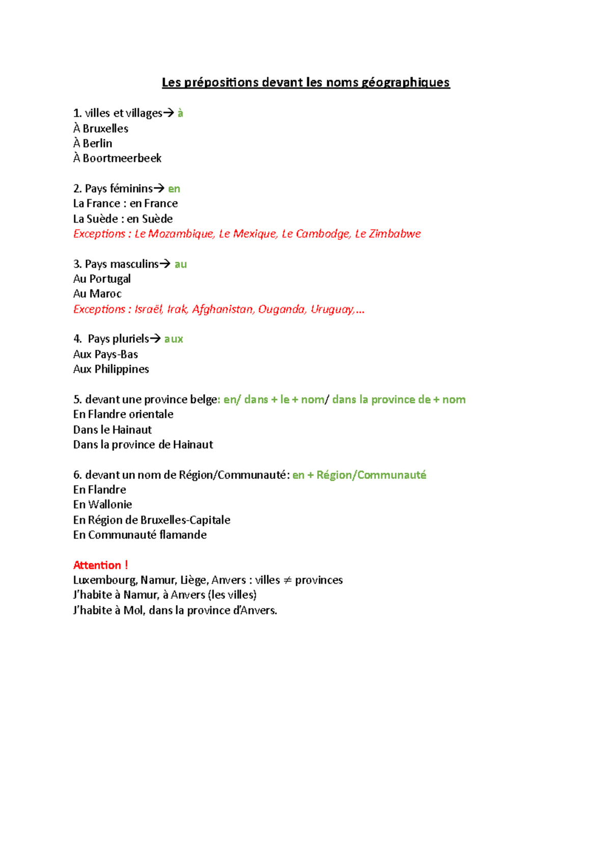 Les prépositions devant les noms de pays - Les prépositions devant les ...