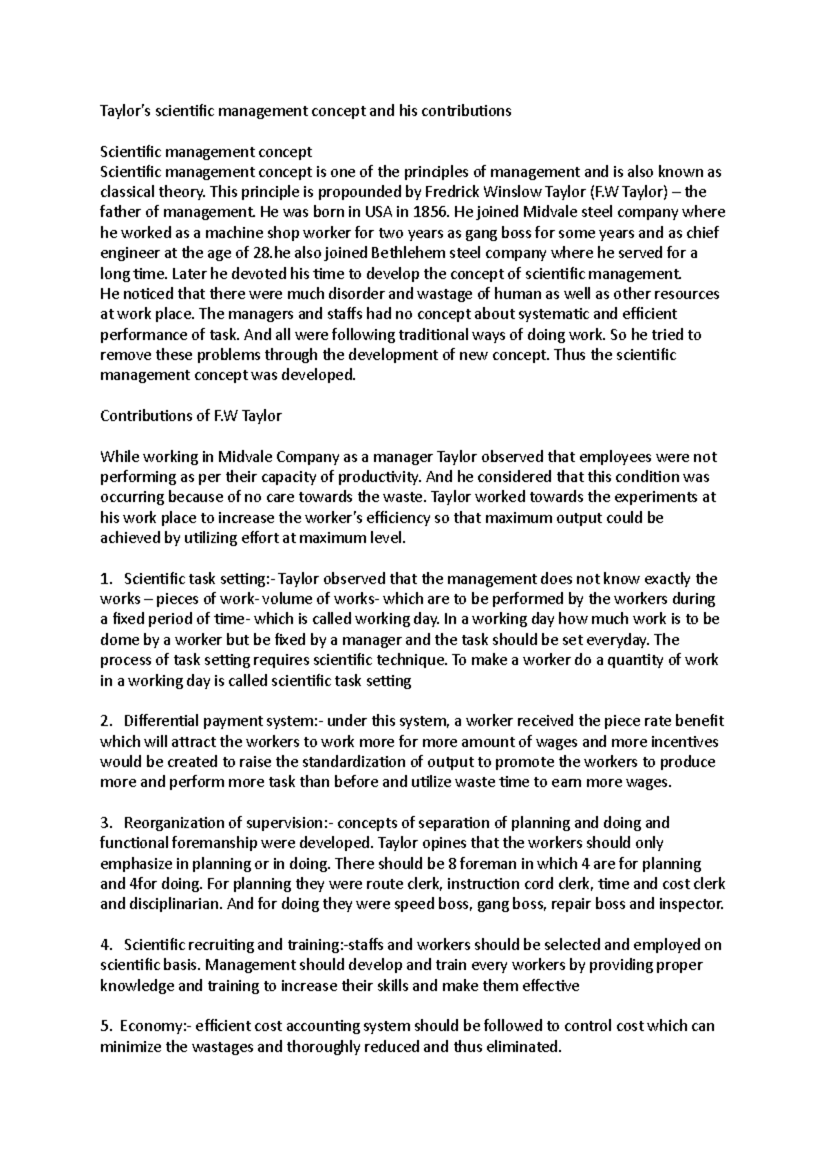 Scientific management theory - Taylor’s scientific management concept ...