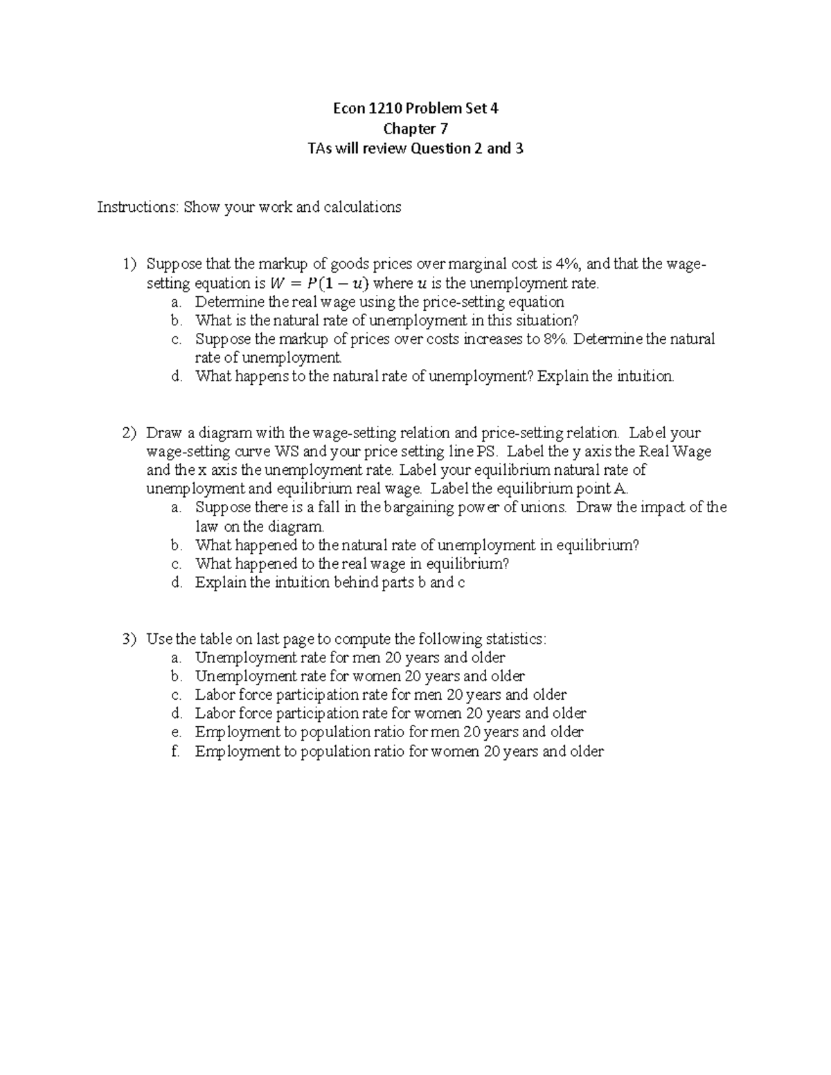 Practice problems chapter 7 - Econ 1210 Problem Set 4 Chapter 7 TAs ...