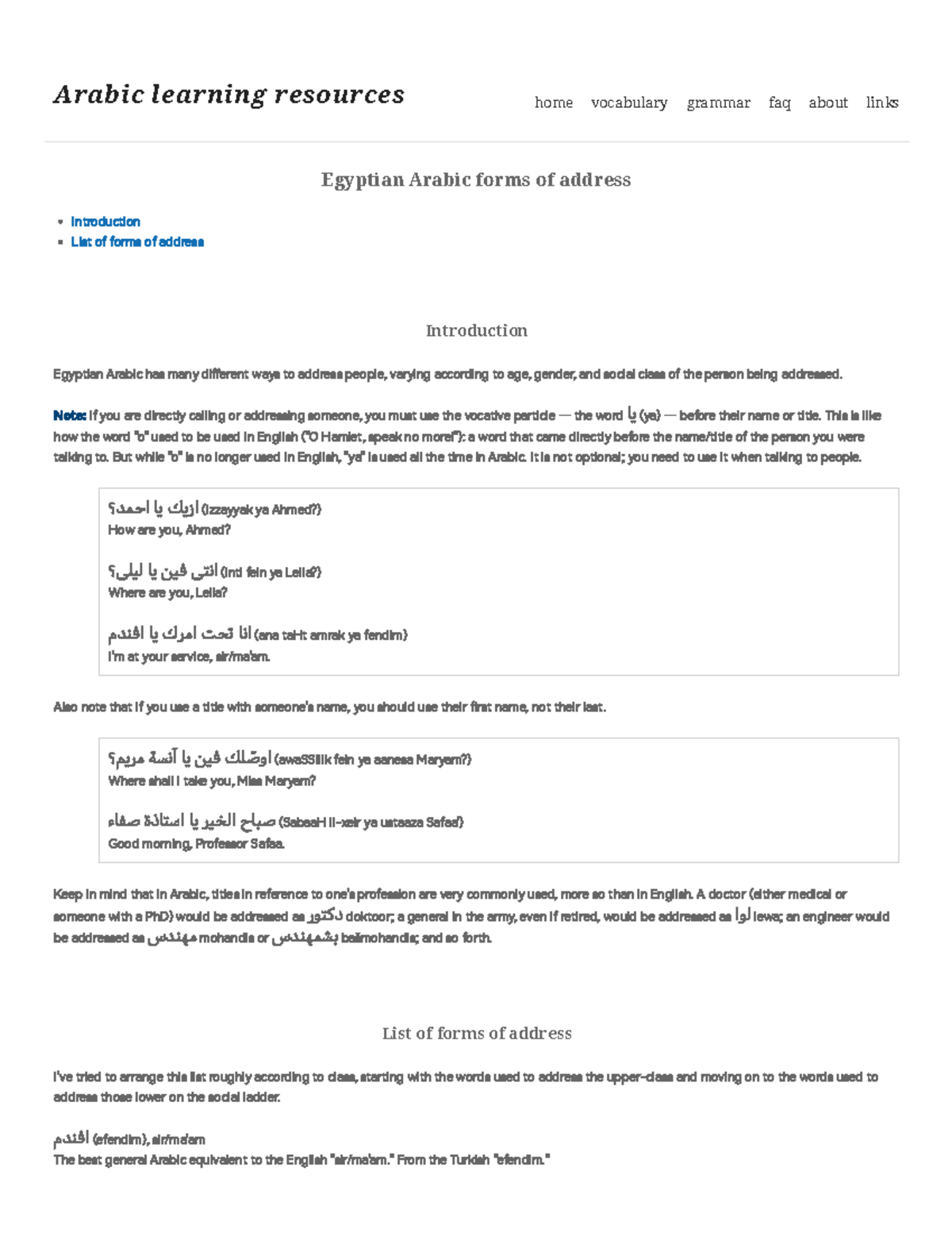 E.A Forms Of Address - hjhfkkhtfyrt - Arabic learning resources home ...
