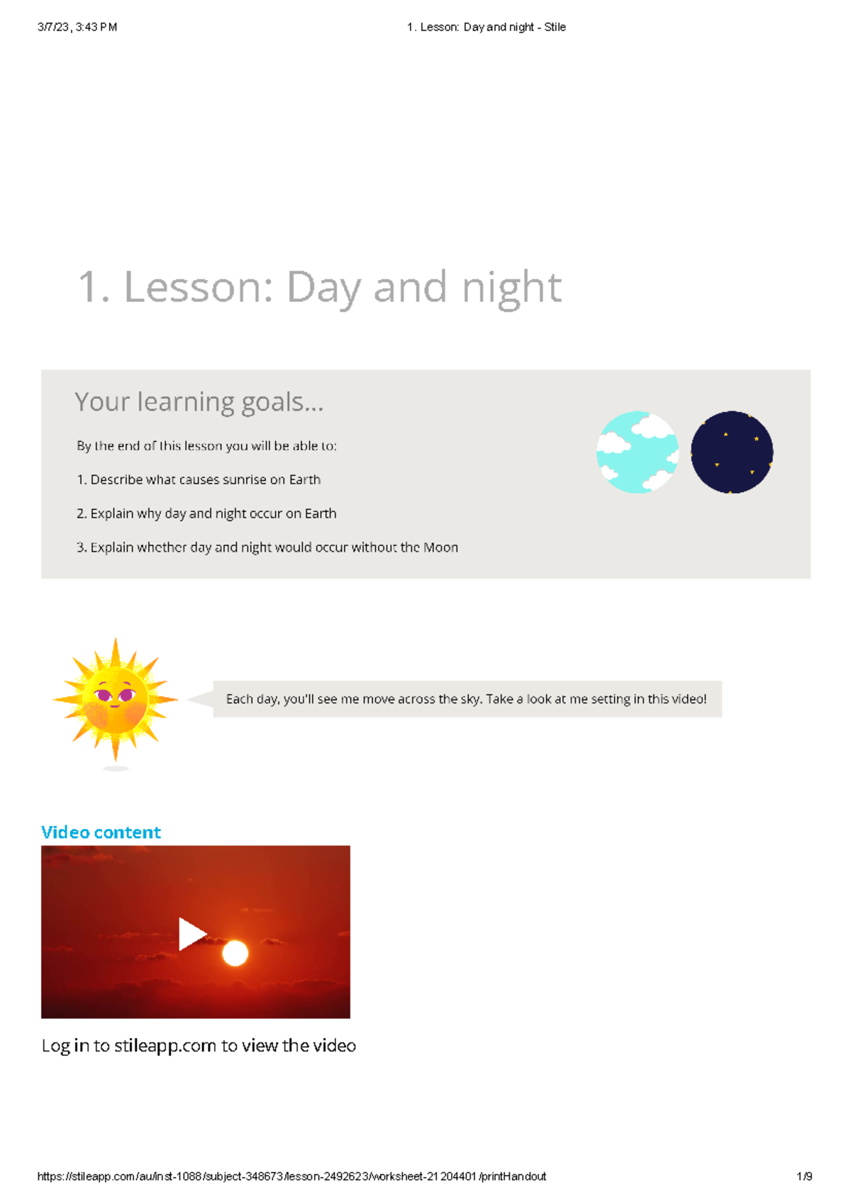 Science - Day and Night Lesson (yr 7) - Video content Log in to ...