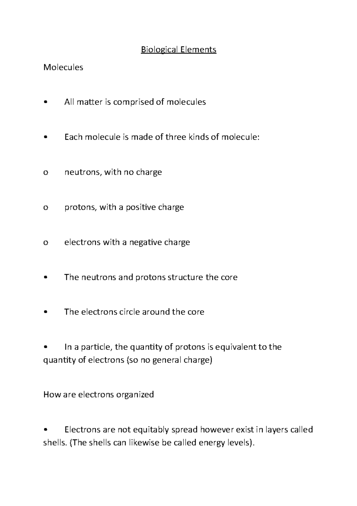 Biological Elements - Biological Elements Molecules All matter is ...