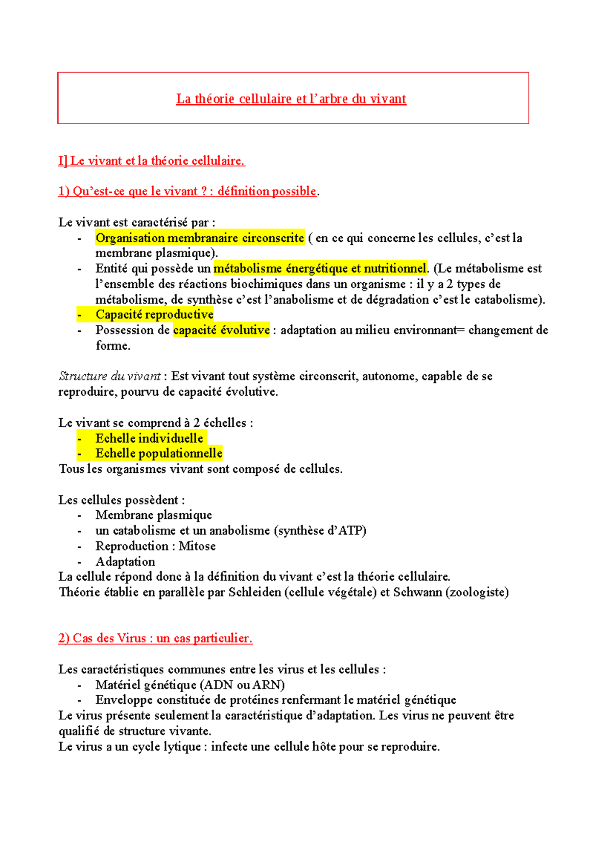 Chapitre 1 la théorie cellulaire et l'arbre du vivant - La théorie ...