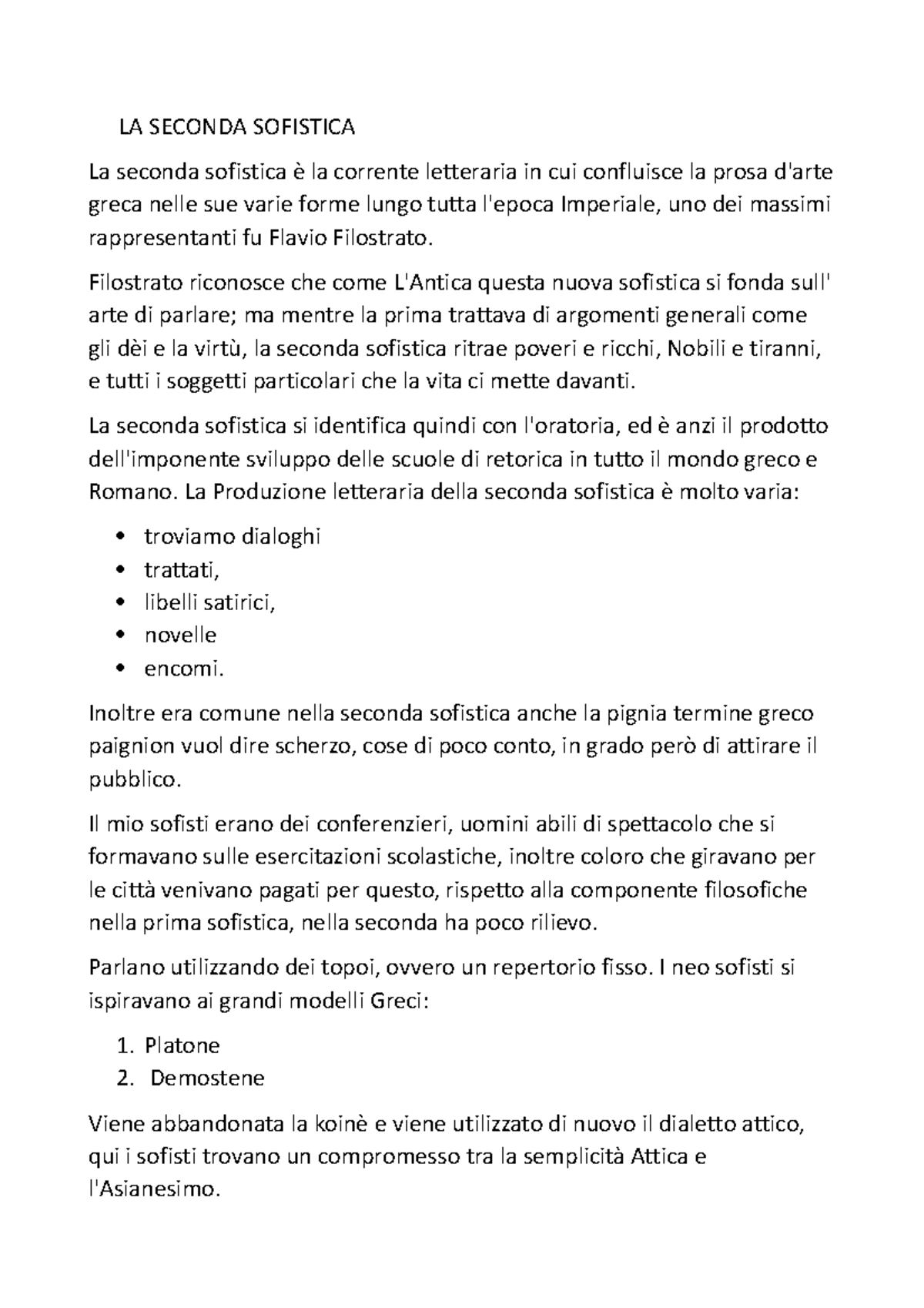 Greco Ultima - appunti - LA SECONDA SOFISTICA La seconda so昀椀s琀椀ca è la corrente le琀琀eraria in ...