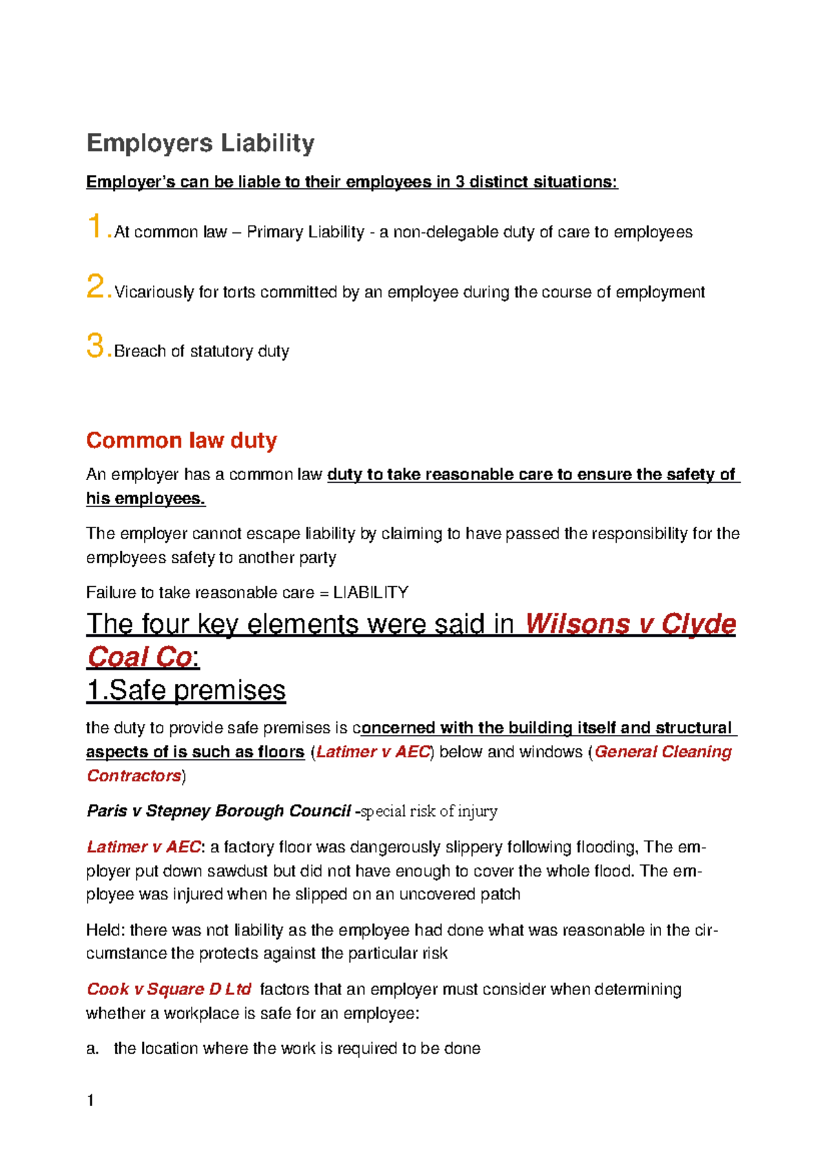 Employers Liability - Employers Liability Employer ’ s can be liable to ...