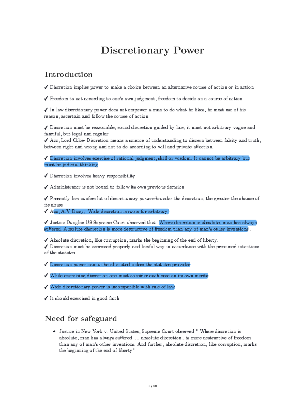 Admin-Law notes - Discretion implies power to make a choice between an ...
